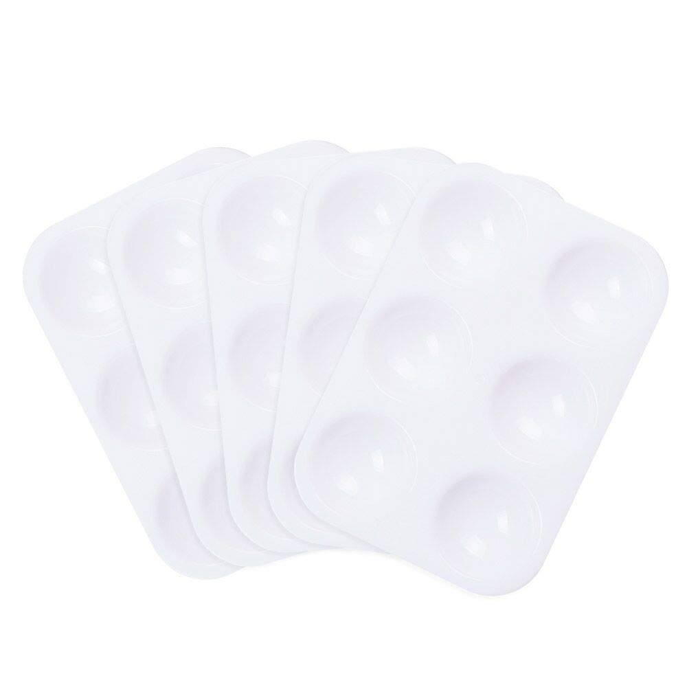5 PCS White Plastic Paint Palettes 6 Well Rectangular Watercolor Palette Painting Tray for Painting Party, DIY Craft and Art Painting