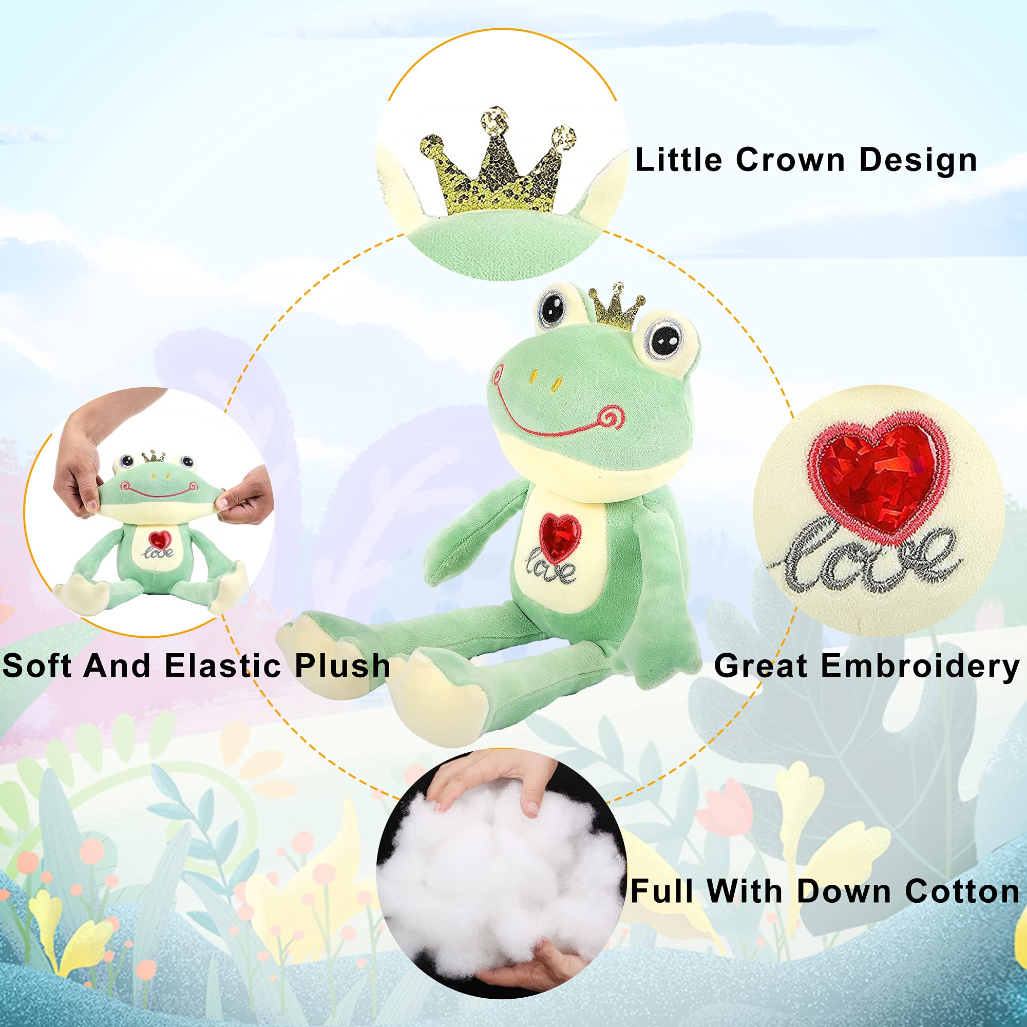 CAZOYEE Soft Frog Plush Stuffed Animal, Long-Leg Plush Frog Doll, Cute Stuffed Frog Plushies Gift for Kids, Creative Plush Frog Decoration, 8.8" (Heart)