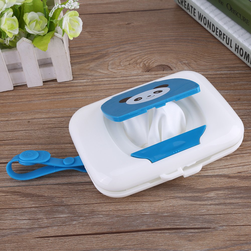 Wet Wipes Storage Box, Outdoor Travel Stroller Wet Wipes Dispenser Refillable Container Carrying Holder for Home Outdoor Travel(White + Blue)