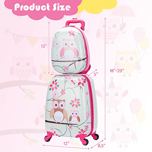 Goplus 2PC Kids Luggage, 12" & 16" Kids Carry On Luggage Set, Lightweight Spinner Suitcases for Boys and Girls (Owl)