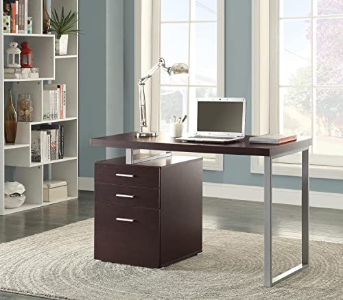 Coaster Furniture Brennan Modern 3 Drawer Home Office Writing Computer Desk Silver Metal Frame Cappuccino Brown Silver 800519