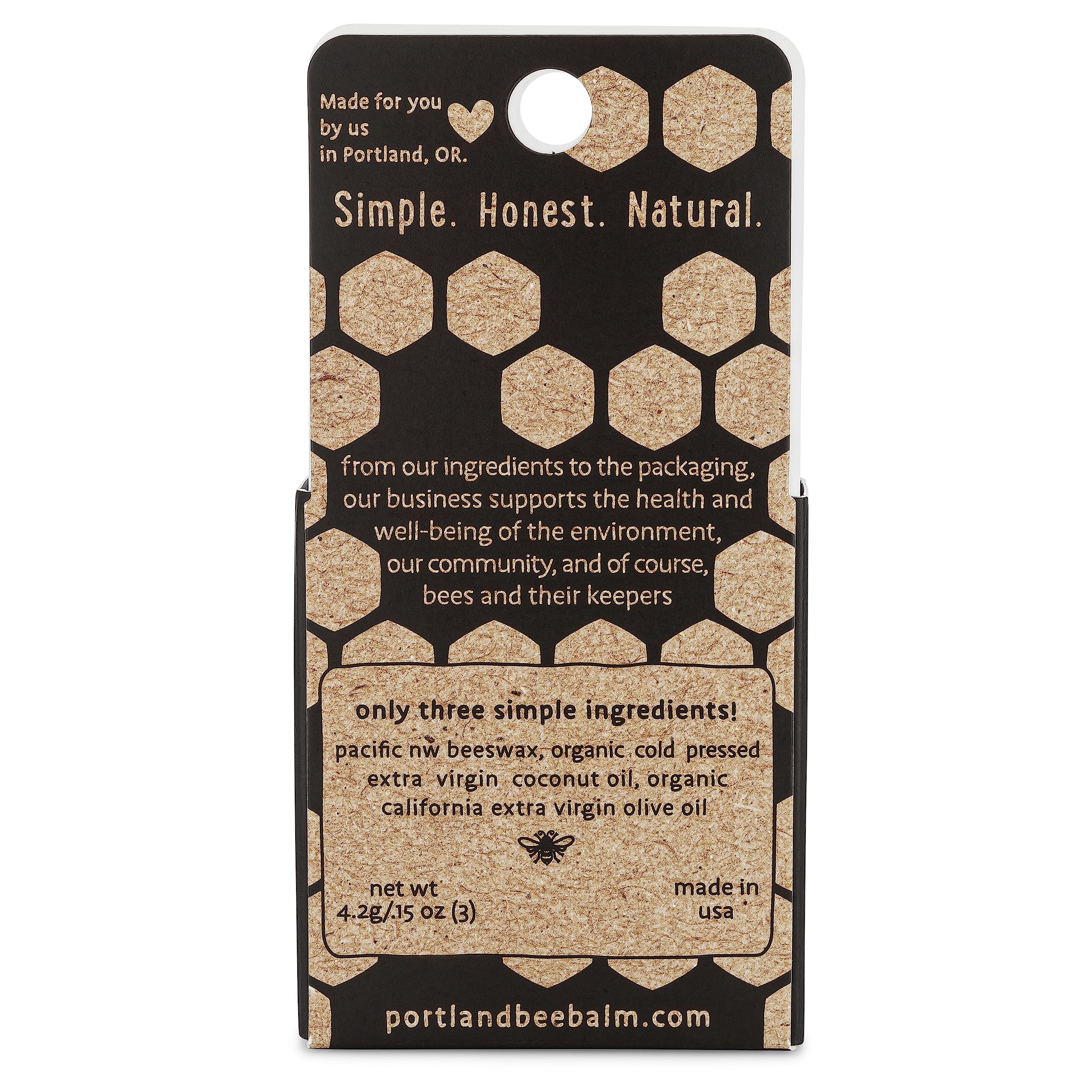 Portland Bee Balm All Natural Handmade Beeswax Based Lip Balm, Unscented 3 Count
