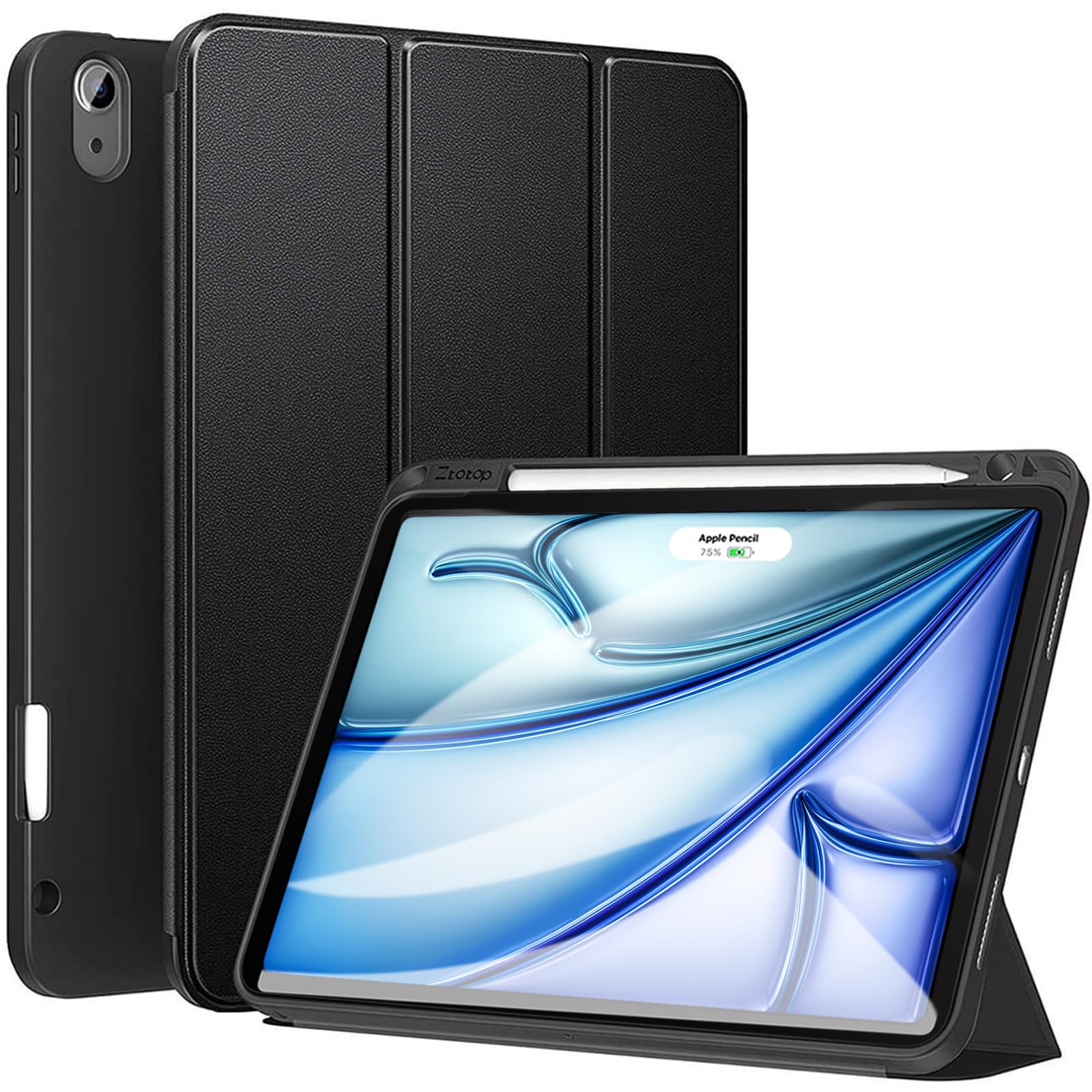 ZtotopCases for iPad Air 6th Generation 11 Inch Case M2 2024 & iPad Air 5th/4th Gen 10.9 Inch 2022/2020 & iPad Pro 11" 2018 1st with Pencil Holder, Soft TPU Back Slim Trifold Smart Cover, Black
