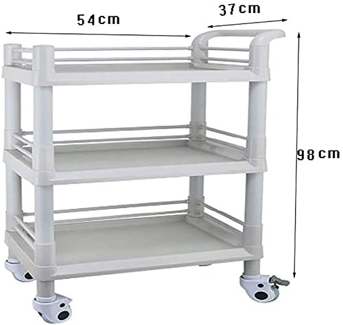 3 Tier Beauty Salon Rolling Trolley, Movable Mute Universal Wheel Hair Styling Salon SPA Tattoo Cart, Durable ABS Medical Tool