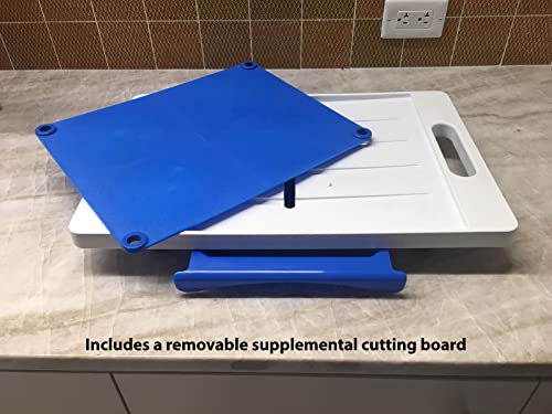 Karving King Dripless Cutting Board 2 in 1 System Non Slip Feet & Spikes Hold Food in Place while Carving Juice Groove Fills Drip Collection Drawer for Gravy & Easy Clean Up - Blue