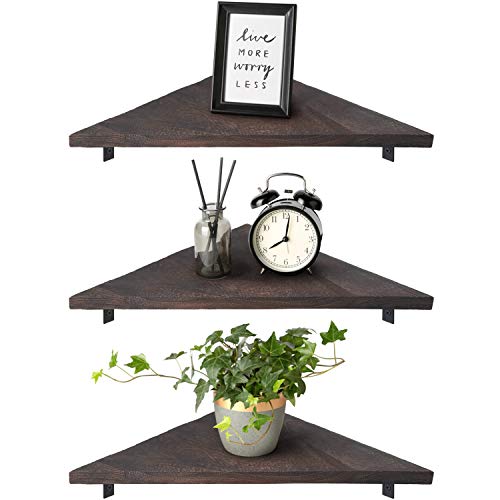 Mkono Corner Shelves Wall Mounted Set of 3 Floating Corner Shelf for Wall Home Decor Rustic Wood Wall Storage Display Shelves for Living Room Bedroom Bathroom Kitchen Office