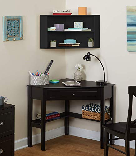 Target Marketing Systems Modern Floating Desk Hutch, Wall Mounted Corner Storage with 3 Shelves, Hanging Shelf for Home, Office, Living Room and Kitchen, 29.25", Black