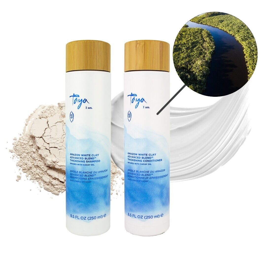 Taya Beauty Amazon White Clay Advanced Blend Thickening Shampoo and Conditioner Duo - Infuse Bounce and Body Into Lifeless and Thin Hair - 8.5 fl oz Bottles