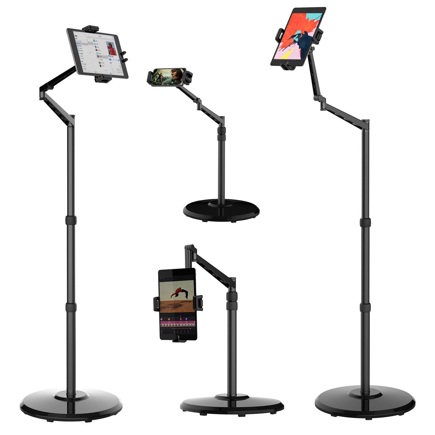 Smatree Tablet Floor Stand, 360 Degree Rotating with Height Adjustable Stand Compatible with 9-13 inch Ipad Pro/Air/Mini 2024, 12.4-11 inch Samsung Galaxy Tab S10/S9/S8, Surface Pro 11, eBook Reader