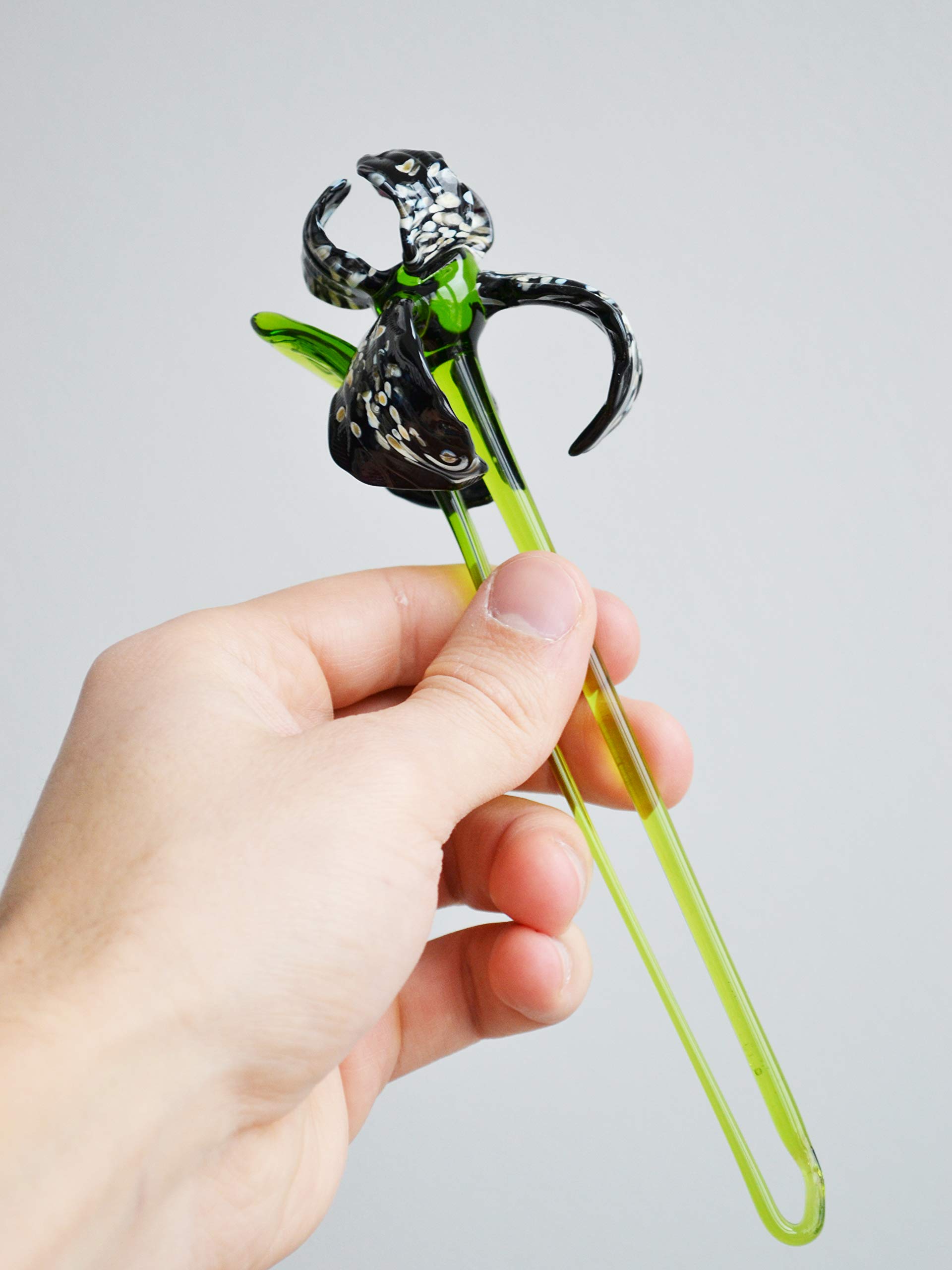 Black Glass Iris with White Spots Flowers Figurine Blown Iris Flower Iris Sculpture Art Glass Iris Flower Murano Long Stem Iris Flowers Garden Iris Ornaments
