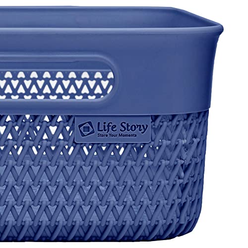 Life Story Lightweight Heavy Duty Storage Woven Trendy Basket 10 Quarts w/Built-In Handles Blue (6 Pack)