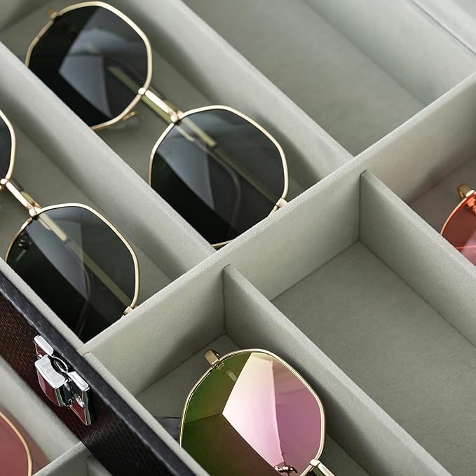 4 Tier Sunglasses Organizer,24 Slot Drawer Sunglass Organizer Leather Eyeglasses Display Organizer,Glasses Storage Box,Suitable for Sunglasses, Watches, Jewelry (Interior White)