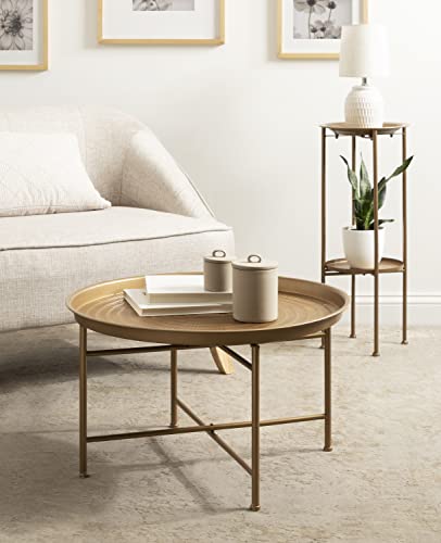 Kate and Laurel Mahdavi Boho-Chic Hammered Metal Tray Coffee Table, Dark Gold