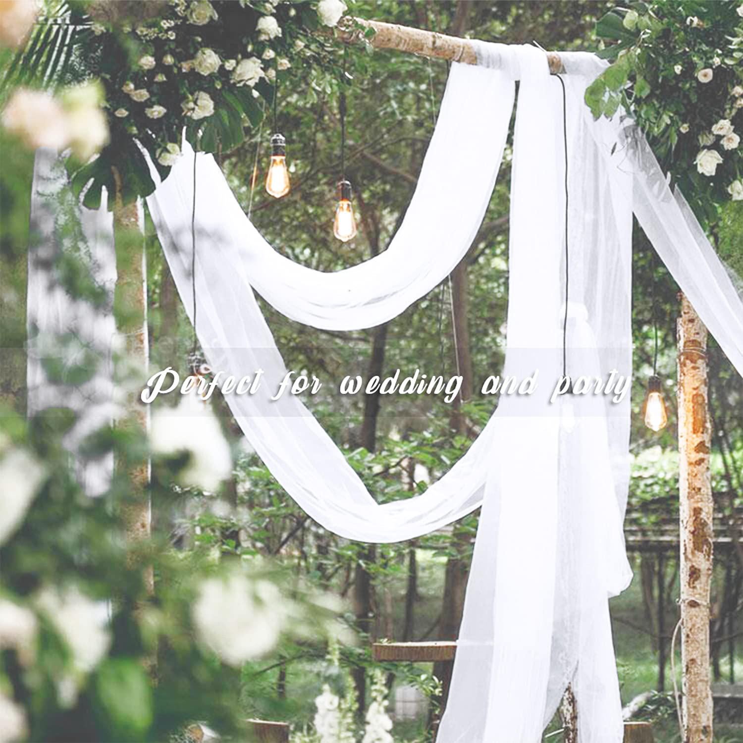 NICETOWN White Sheer Window Scarf 216 inch Extra Long, Soft Voile Textured Bed Canopy Scarf Curtains for Event Designs/Home Decor, 60 inches Wide, Set of 2