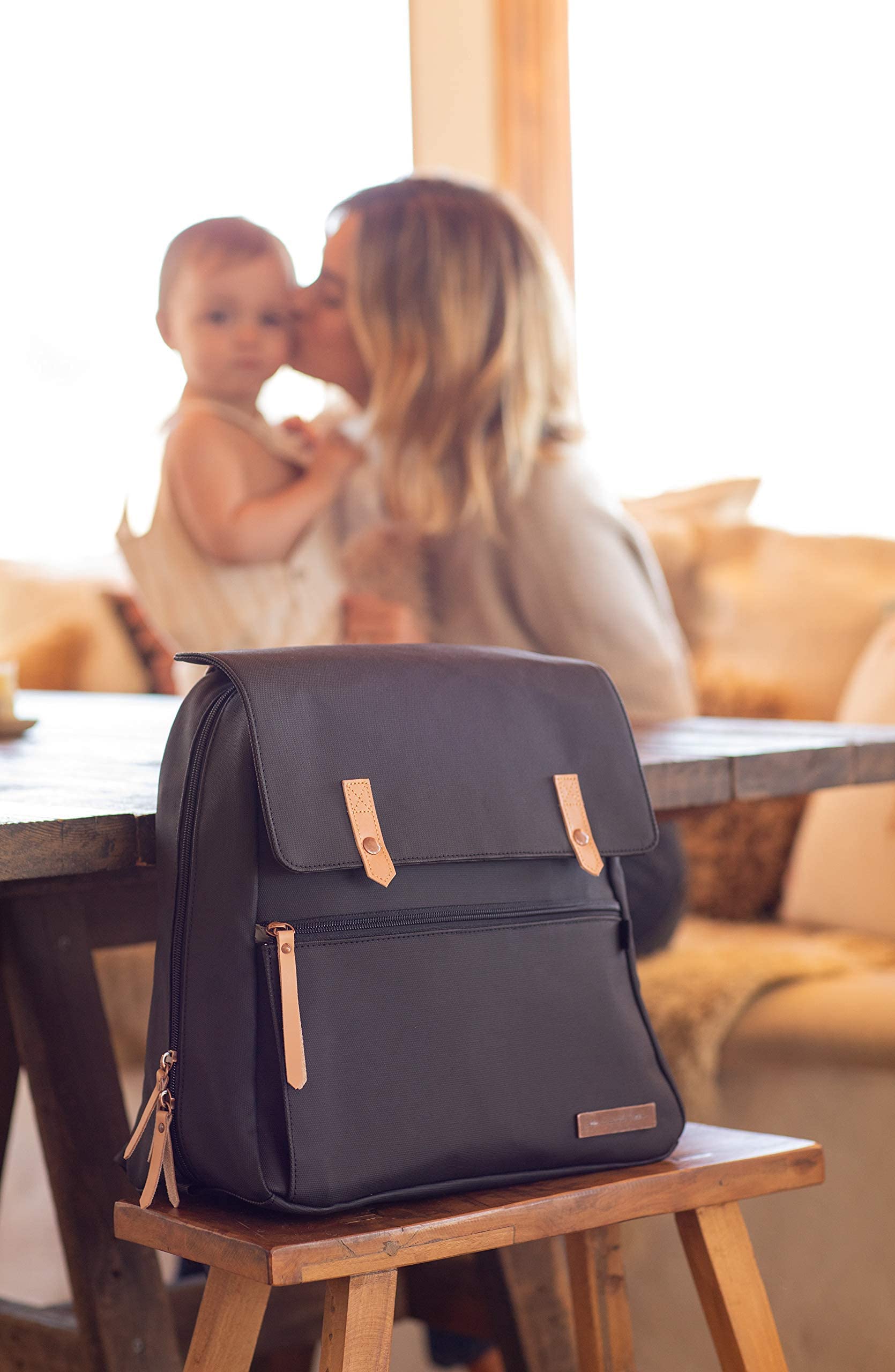 Petunia Pickle Bottom Meta Backpack, Diaper Bag for Parents, Comfortable, Spacious, Sleek, On-The-Go Moms and Dads, Black Matte Canvas