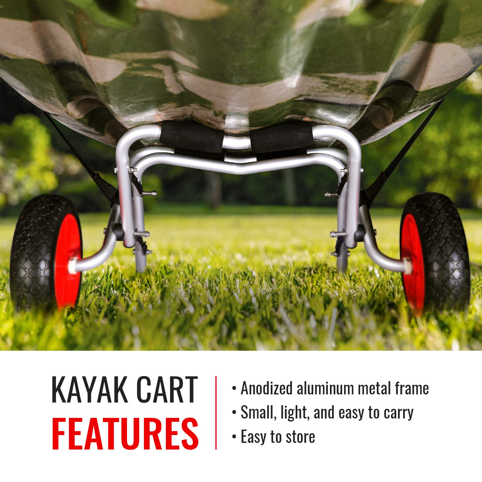 AA Products Kayak Canoe Carrier Cart Dolly Trailer Tote Solid Wheel Tires Hold up to 150 lb, Comes with Secure Buckle Straps