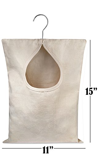Handy Laundry Clothespin Bag - 11" x 15" - Holds 100 Medium-Sized Clothes Pins, Durable Canvas Material, Hook for Hanging and Effortlessly Sliding on The Clothesline with an Extra-Large Opening.