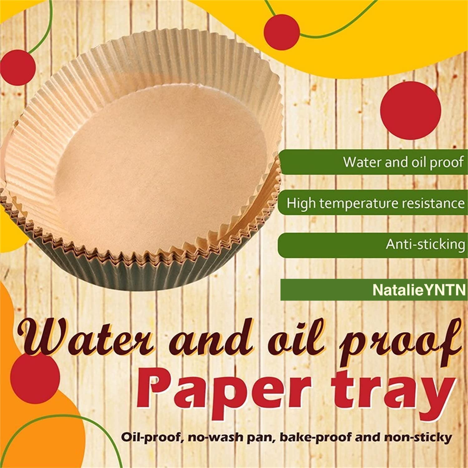 Airfryer parchment paper l Nordic unbleached Liners 9 inch [50pcs] Steamer sheets l non-stick basket mat for frying pans, crockpot, oven, baking, Steaming Made in Norway