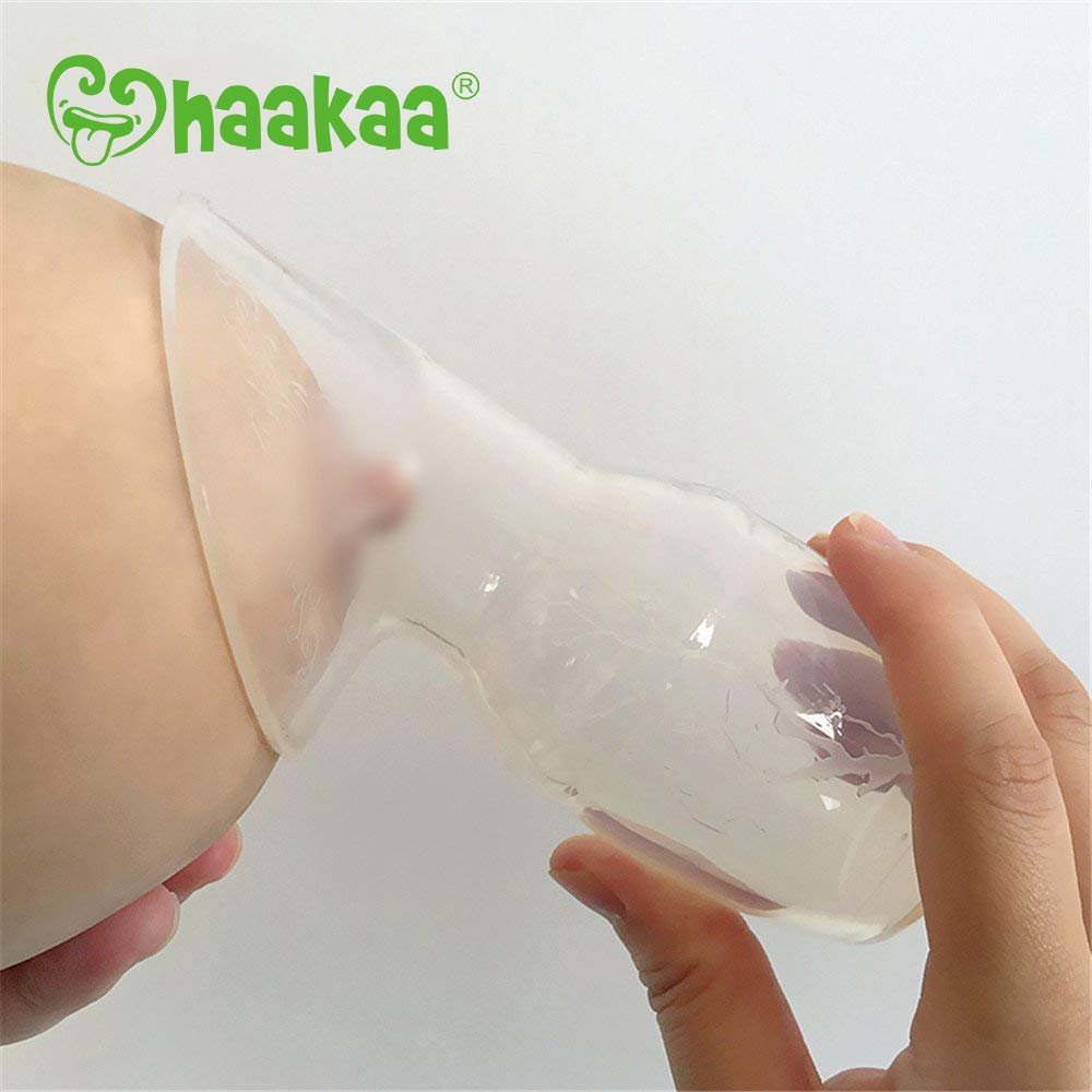 haakaa Manual Breast Pumps with Lid Collecter 100% Food Grade Silicone BPA PVC and Phthalate Free (4oz/100ml + lid + Collector)