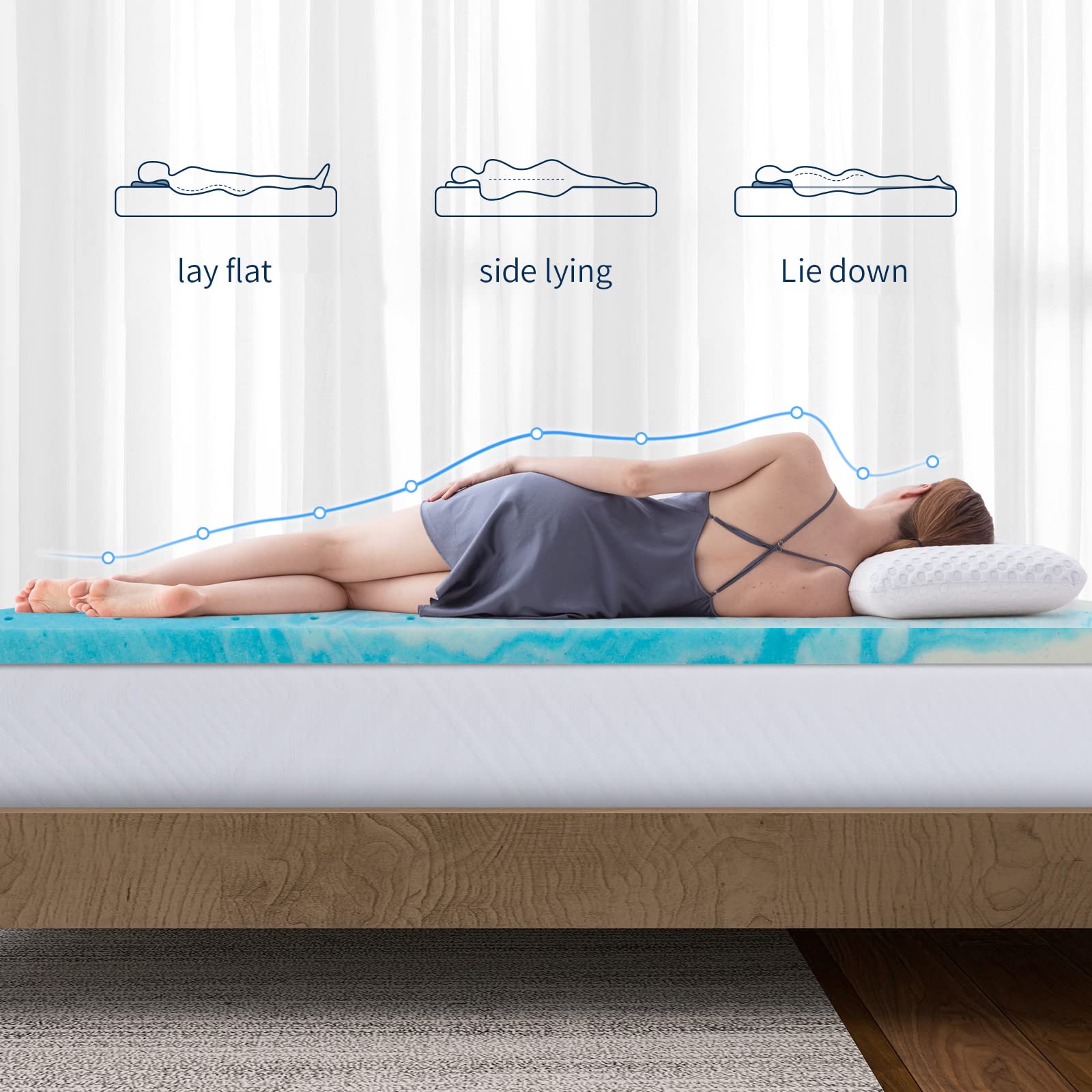 Vyfipt 4 Inch Mattress Topper King, Gel Infused Memory Foam Mattress Topper, Ventilated Design, CertiPUR-US Certified, Blue