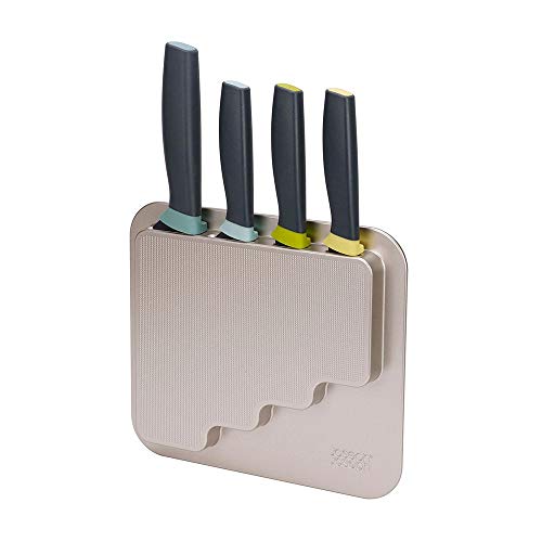 Joseph Joseph 10303 DoorStore Knives Elevate Set with Knife Block 3M Adhesive Wall and Cabinet Door Mount, 5-piece Opal