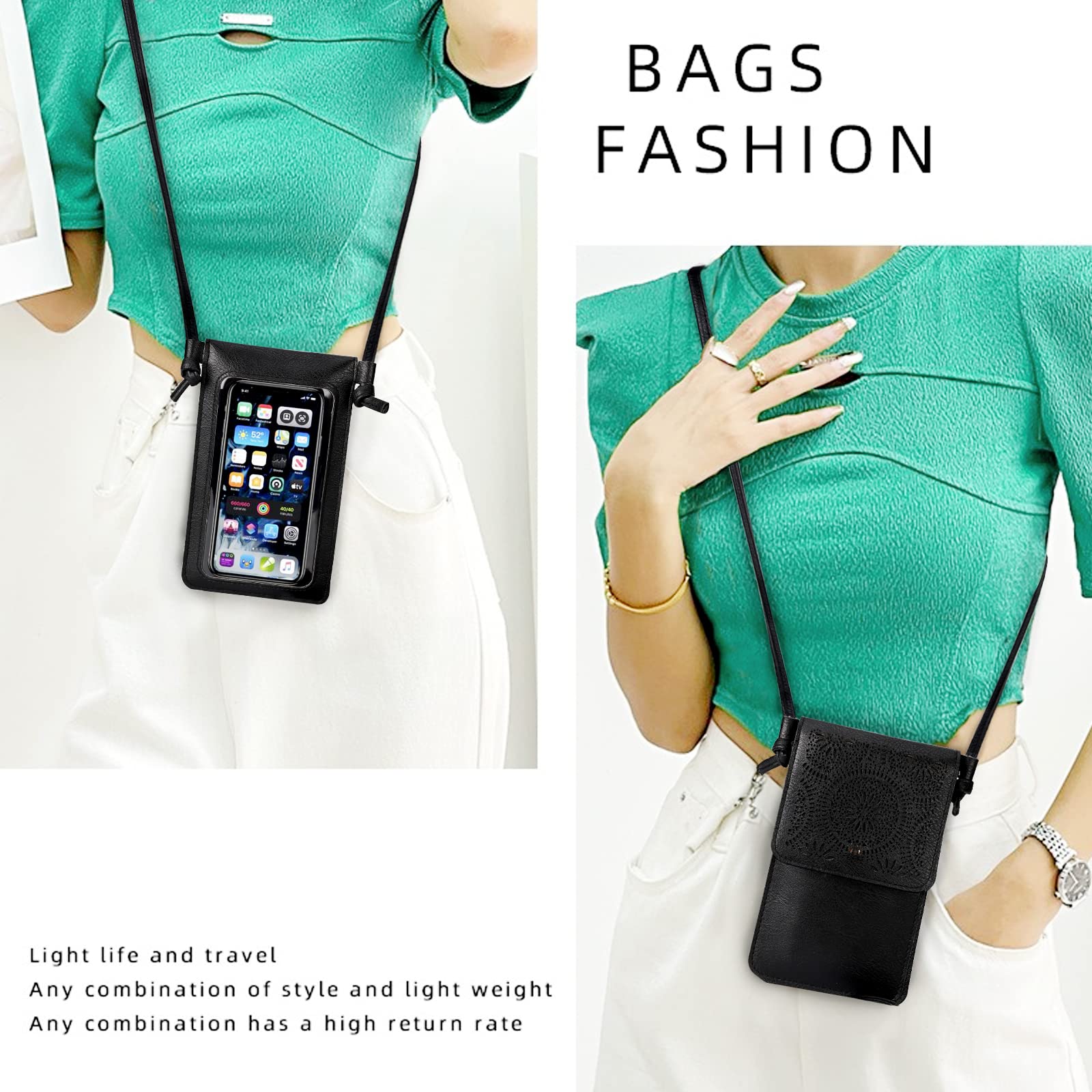 Cell Phone Purse Crossbody for Women Mini Mobile Phone Pouch Shoulder Bag Lightweight Leather Small Clear Bag with Strap