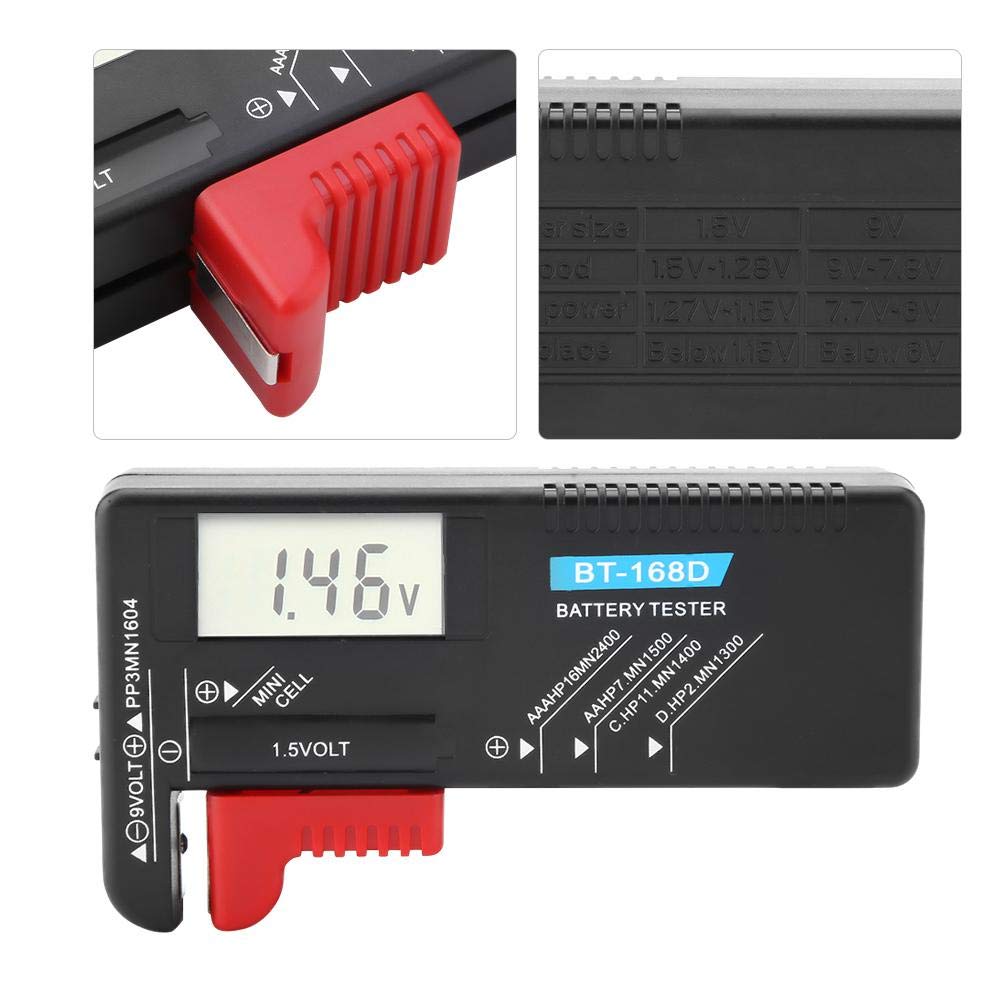 AA/AAA/C/D/9V/1.5V Battery Tester,BT-168D Button Cell Universal Digital LCD Battery Voltage Tester to Test All Different Kinds of Batteries to Test The Capacity of Battery