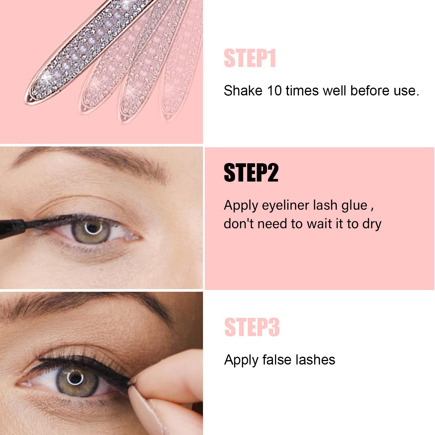 AHNIK Eyeliner Lash Glue Latex-Free Suitable for Sensitive Eyes Eyeliner Glue Strong Hold Waterproof Eyelash Glue Pen Eyelash Glue for False Lashes (1P, Black)