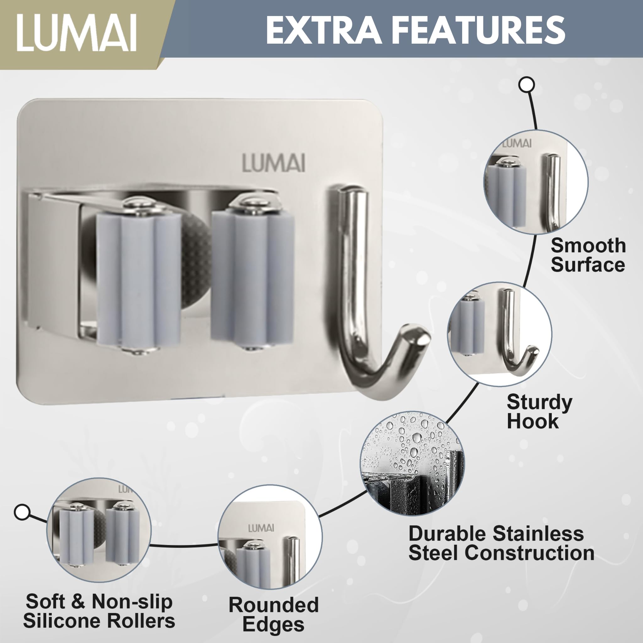 LUMAI 3M Broom Holder Wall Mount Self Adhesive 3-pack Wall Broom Holder Wall Mount Heavy Duty, Broom Hanger Wall Mount, Broom Mop Holder Wall Mounted, Broom Organizer Wall Mount, Mop Holder Wall Mount