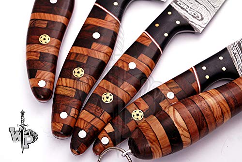 World Points WP-007 Custom Handmade Damascus Professional kitchen Chef knives set-5-Piece (Olive & Rose Wood)