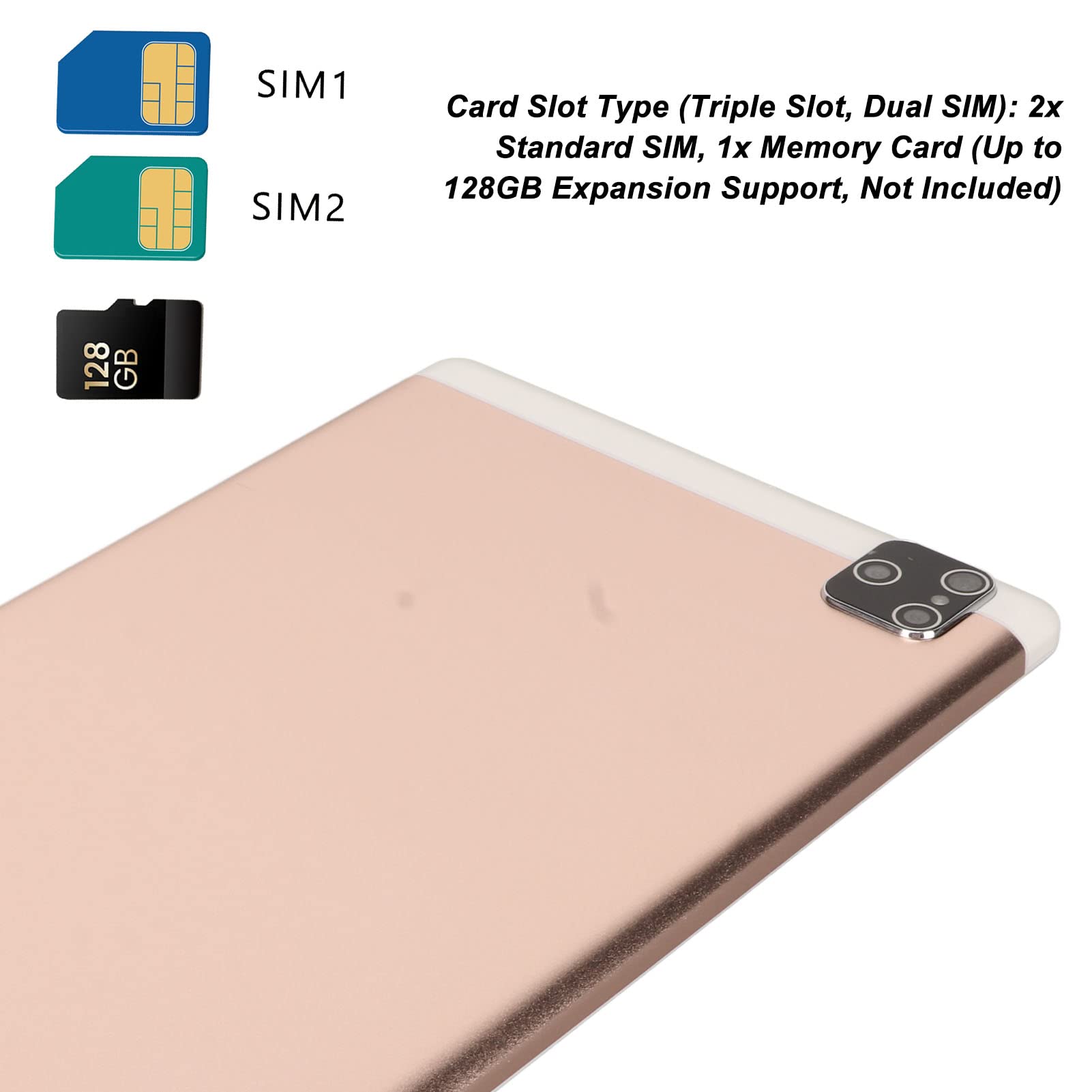 8.1 Inch Tablet, Android 10 2.4/5Ghz WiFi Tablet PC, 4+64GB, MTK6592 CPU, 720x1280 Resolution, with 3 Card Slots, Gold