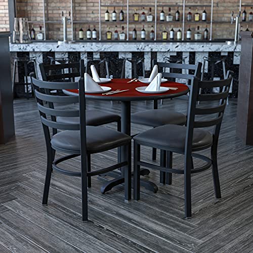 Flash Furniture Carlton 36'' Round Black Laminate Table Set with X-Base and 4 Ladder Back Metal Chairs - Black Vinyl Seat