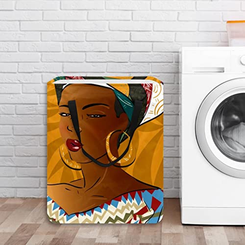 African Black Girl Print Collapsible Laundry Hamper, 60L Waterproof Laundry Baskets Washing Bin Clothes Toys Storage for Dorm Bathroom Bedroom
