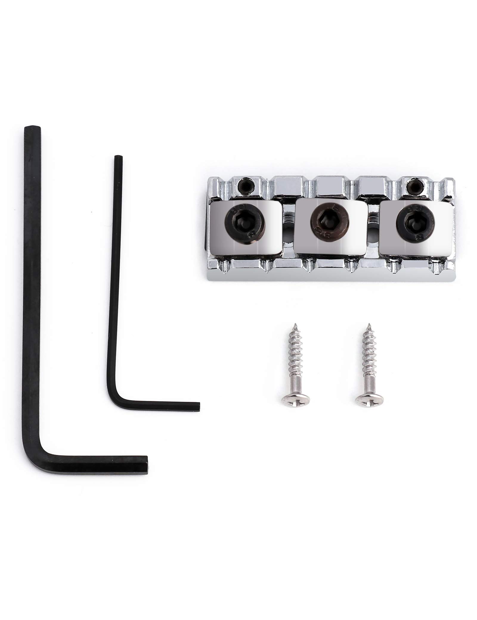 Bogart Guitar String Locking Nut for Floyd Rose Style Adjustable Height Locking Guitar Tremolo Bridge with Mounting Screw Shims and Wrench Chrome.