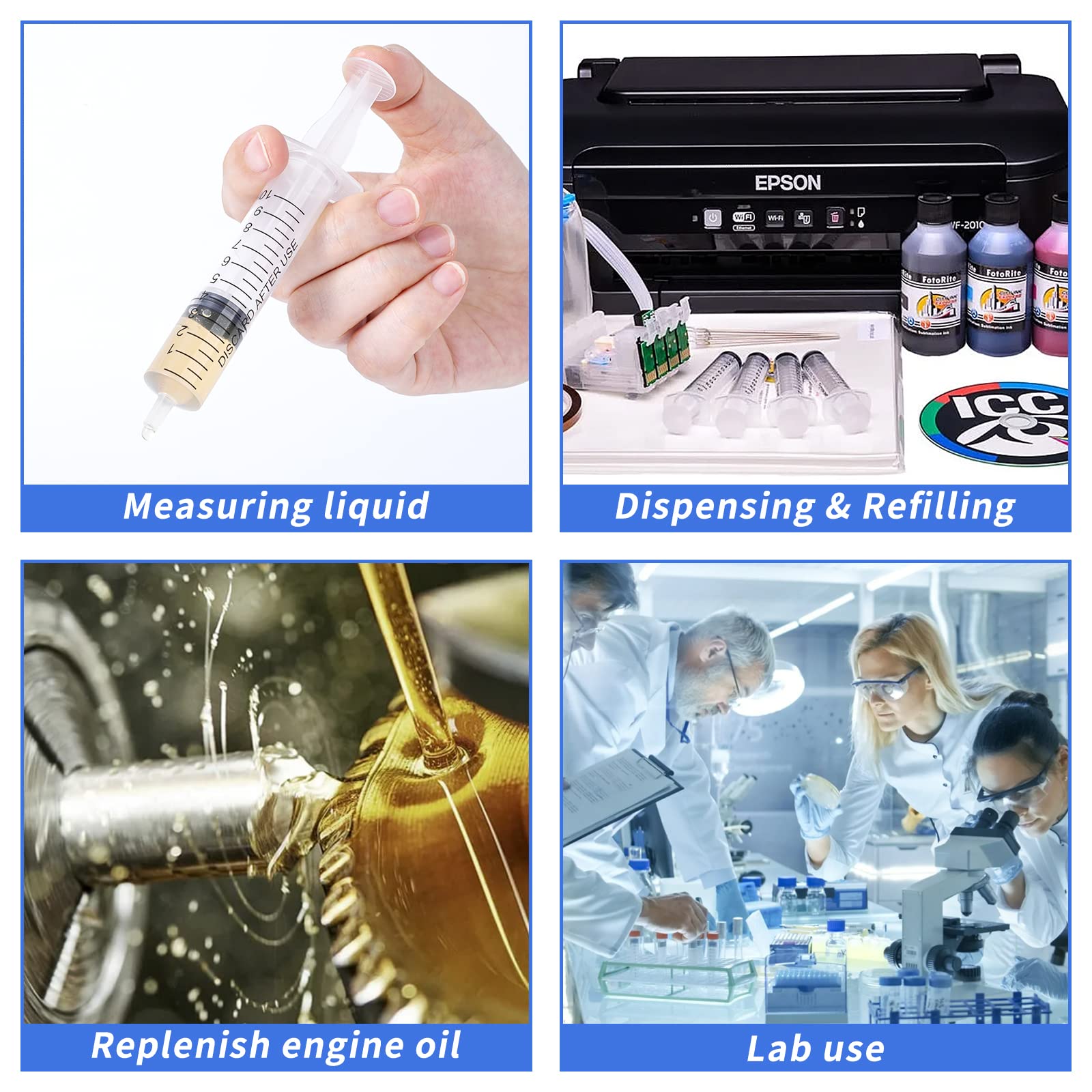 40 Pack 10ml/cc Plastic Syringe Individually Sealed with Measurement for Scientific Labs, Measuring Liquids, Feeding Pets, Refilling, Oil or Glue Applicator