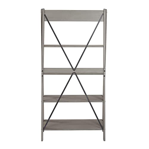 Walker Edison X Back Modern Farmhouse Wood Bookcase Bookshelf Home Office Living Room Storage, 4 Shelves, Grey