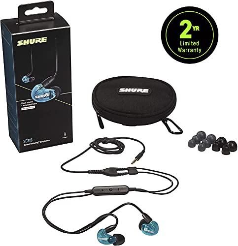 Shure SE215 Wired Sound Isolating Earbuds, Clear Sound, Single Driver, Secure in-Ear Fit, Detachable Cable, Durable Quality, Compatible with Apple & Android Devices - Blue