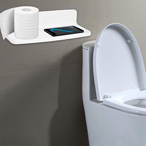 Wall Mounted Small Floating Shelf Stick On Wall Shelves for Bedroom,Kitchen,Bathroom Bedside Shelves to Display Speakers,Photo Frame,Watch,Keys,Cosmetics-Damage Free-Plastic-White(1Pcs/Set)