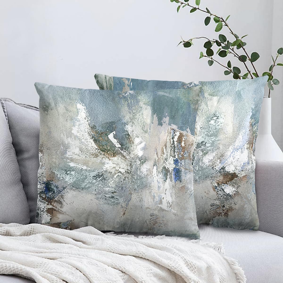 Abstract Pillow Covers 18x18 Set of 2 Modern Abstract Throw Pillow Cover Blue Contemporary Pillow Cushion Cases, Soft Comfortable Farmhouse Pillowcases for Sofa Couch Living Room Bedroom Office