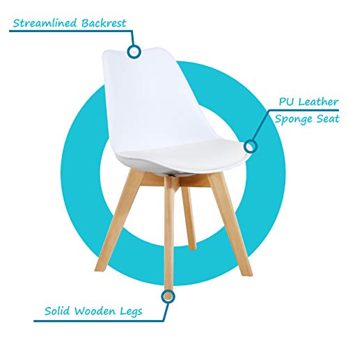 GOTMINSI Set of 2 Modern Style Chair Dining Chairs, Shell Lounge Plastic Chair with Natural Wood Legs (White)