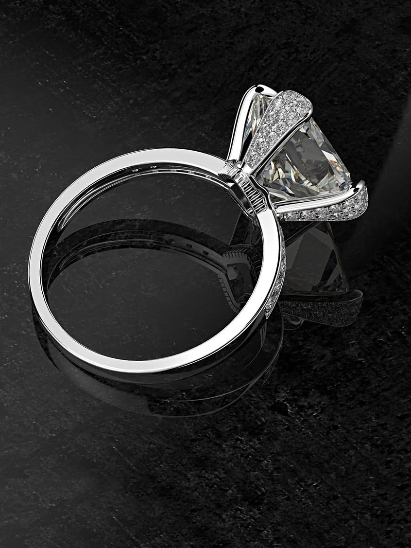 6 Carat High Carbon Diamond Sparkle 10 Ring Lab Simulated Diamond Sterling Silver White Gold Plated Wedding Engagement Ring (white-B, 7)