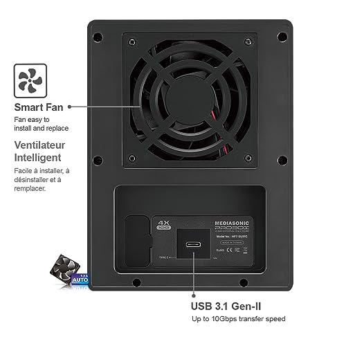 Mediasonic USB 3.2 4 Bay 3.5” SATA Hard Drive Enclosure DAS – USB 3.2 Gen 2 10Gbps Type C | USB-C (HF7-SU31C) Support 24TB HDD