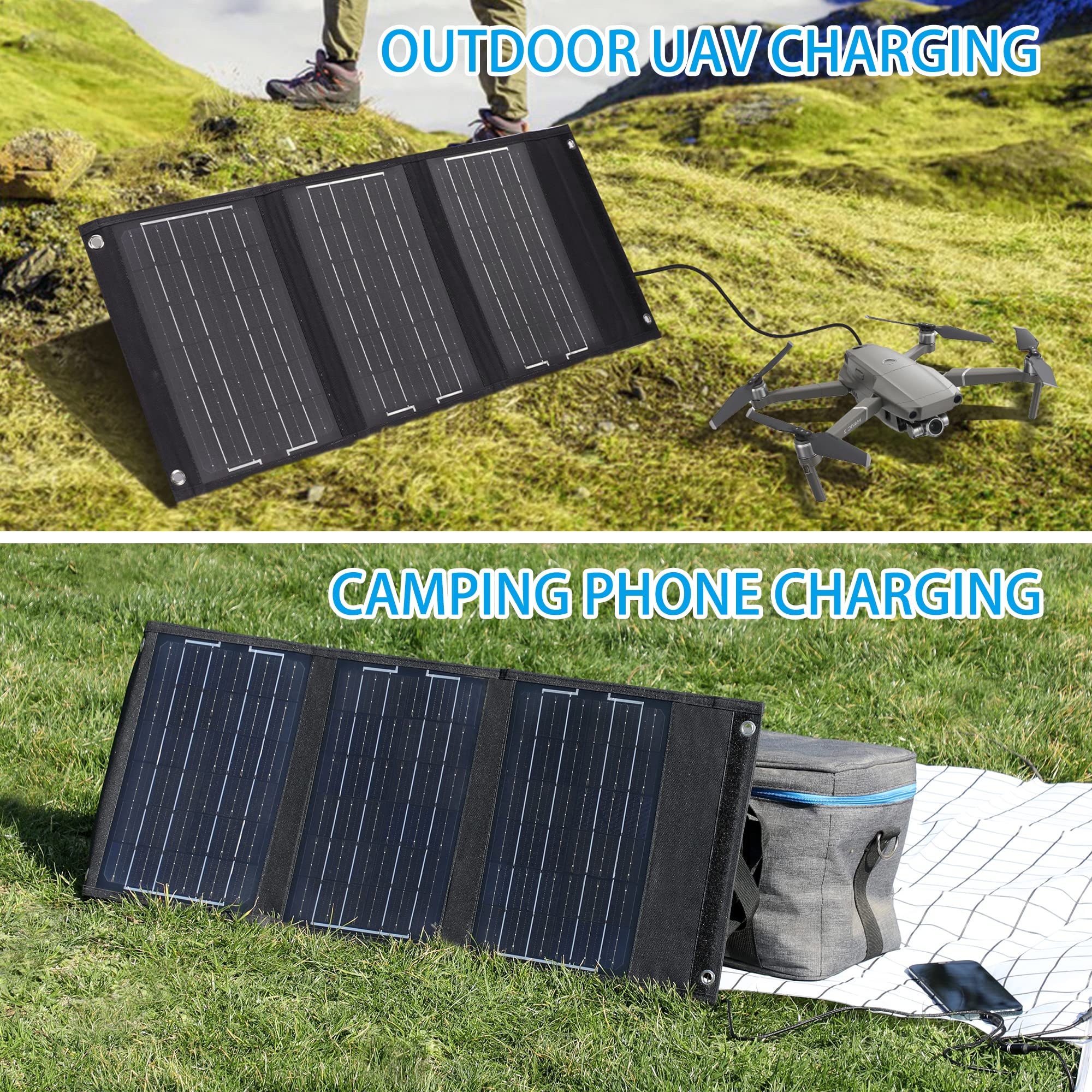 AAKL 36W Foldable Solar Charger Portable Waterproof Panel Backpack Bag Quick Charging Power Station Compatible DC USB Tester Cables Port Cell Phone Pad Outdoor Camping Hiking