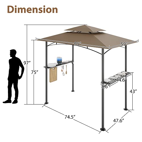 8'x 5' Grill Gazebo Canopy - Outdoor BBQ Gazebo Shelter with LED Light, Patio Canopy Tent for Barbecue and Picnic