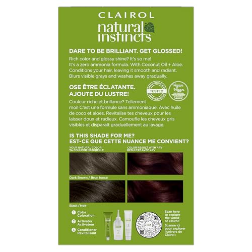Clairol Natural Instincts Demi-Permanent Hair Dye, 4RV Dark Burgundy Hair Color, Pack of 1