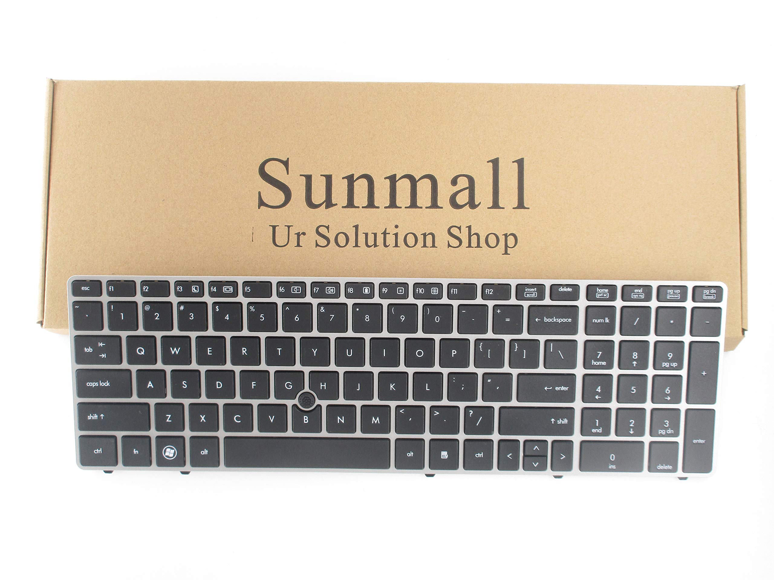 SUNMALL Keyboard Replacement with Silver Frame Compatible with HP Elitebook 8560P 8570P Probook 6560B 6565B 6567B 6570B 6575B Series Keyboard with Pointer
