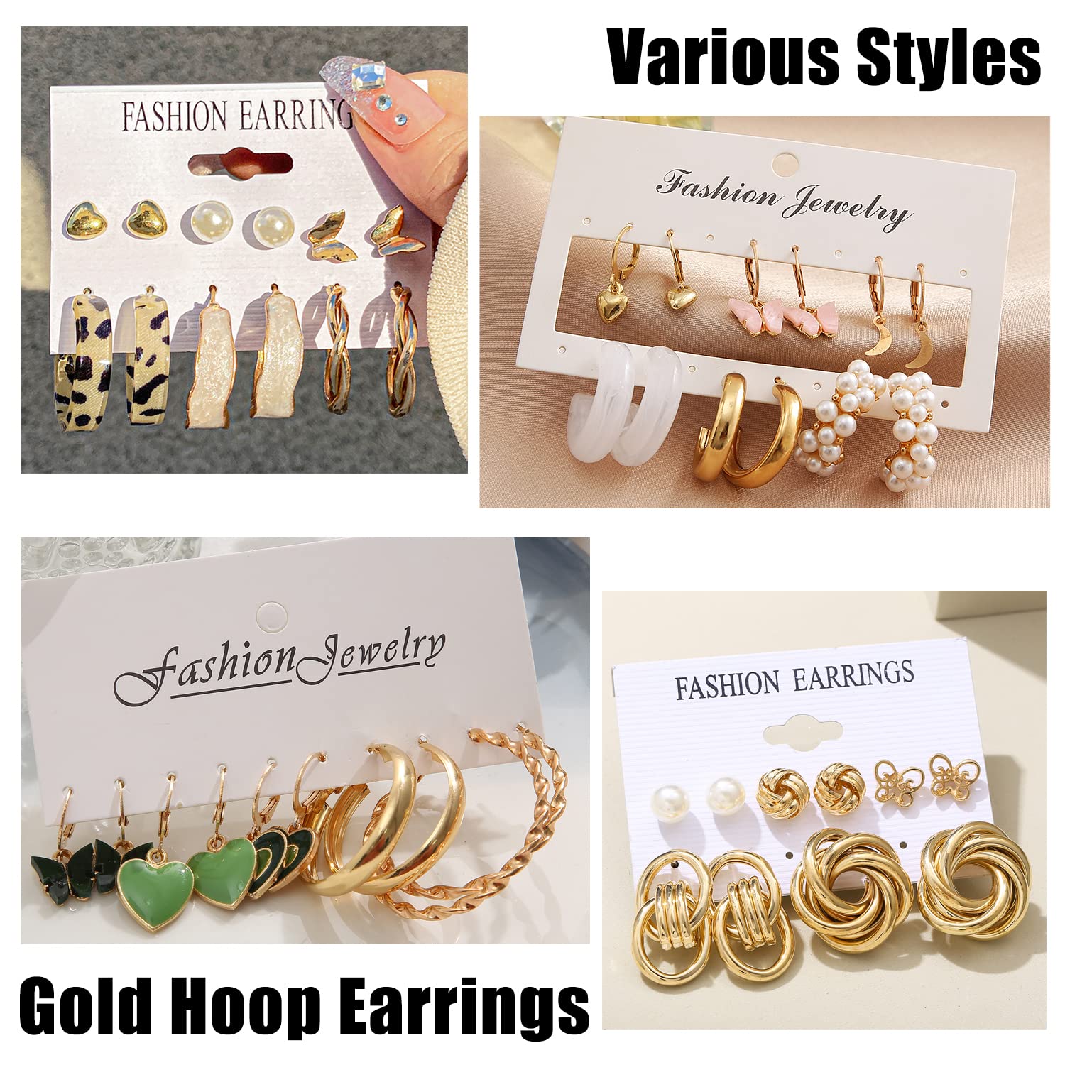 32 Pairs Gold Hoop Earrings Set for Women Girls, Pearl Dangle Earrings Pack, Earrings Sets for Multiple Piercing