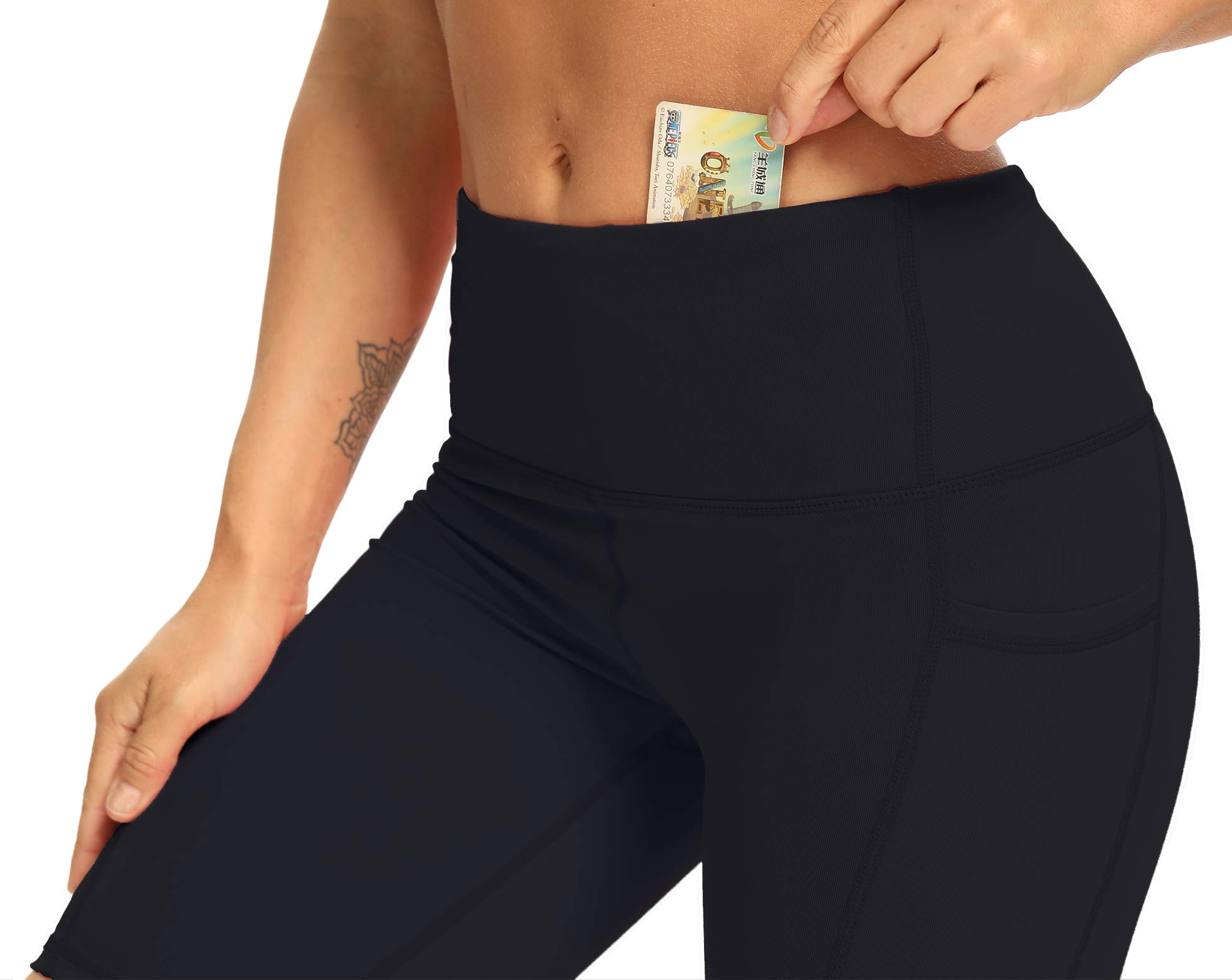 8" High Waist Workout Biker Yoga Shorts Athletic Running Tummy Control Short Pants with 3 Pockets for Women Black-XL