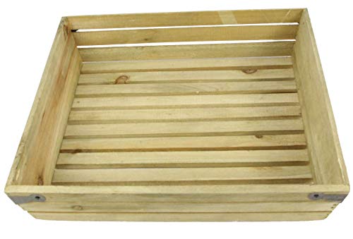 Admired By Nature Natural Wood Large Shallow Square Crate with Metal Corner Design, 020-NTRL