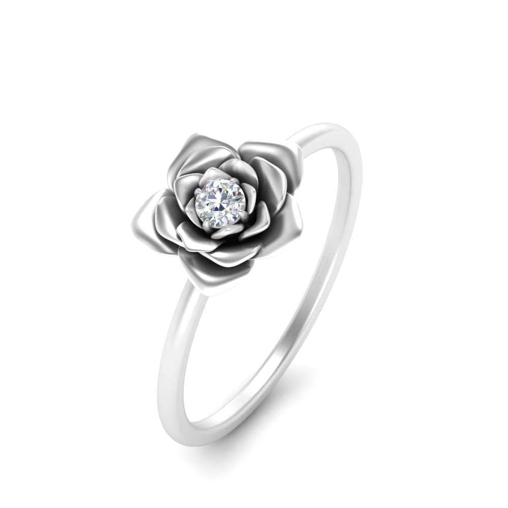 55Carat Flower Diamond Engagement Ring Sterling Silver Created Cubic Zircon Round Shape White Color Solitaire Engagement Rings Prong Setting in Size 6 Handcraft Chakra Healing